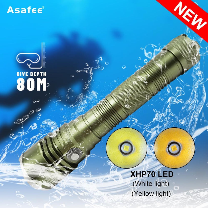 Asafee 2200LM A18 XHP70 LED Ultra powerful light diving flashlight Scu ...